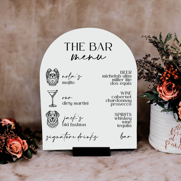 A11-DS1 Arch Handdrawn Drink Icons Bar Menu - Pink Posies and Pearls