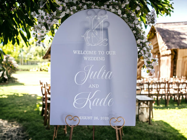 BRT-CMR Arch Color Monogram/Crest Acrylic Welcome Sign - Pink Posies ...