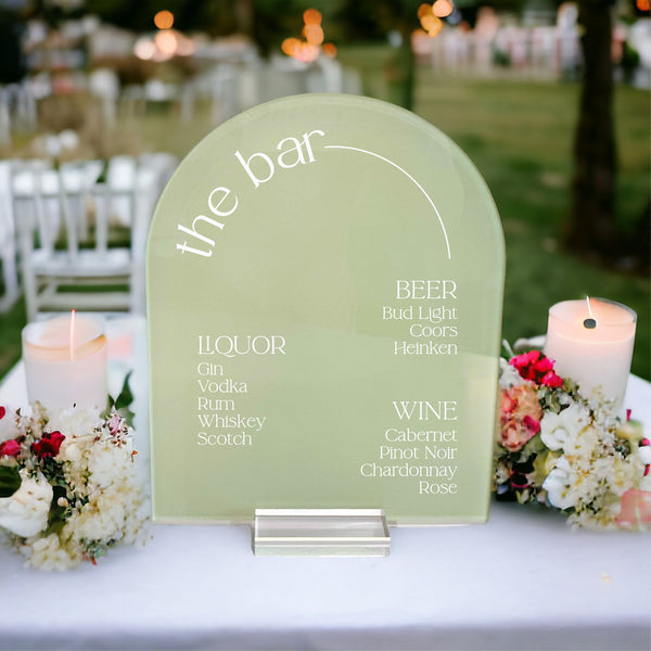 ARCH Custom Color Bar Menu Table Sign - Pink Posies and Pearls