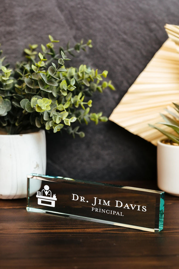 Principal Glass Office Desk Name Plate, Head Of School Nameplate, Head ...