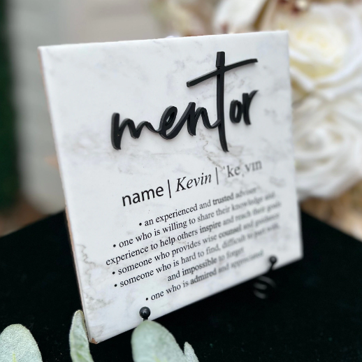 3D Laser Cut Marble Mentor Plaque With Stand, Thank You Mentor Sign, C - Pink Posies and Pearls