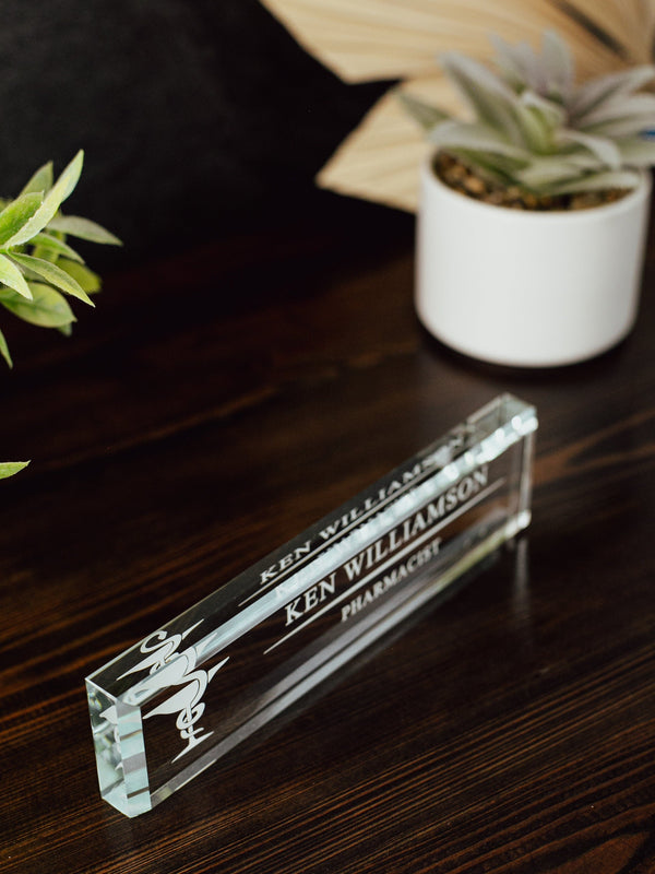 Pharmacist Glass Office Desk Name Plate, Clear Doctor of Pharmacy ...
