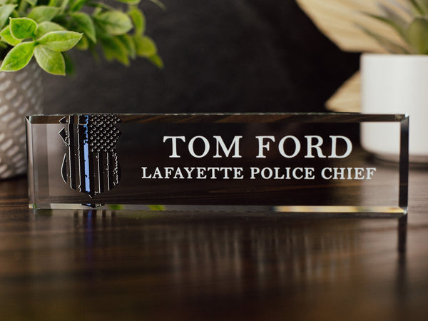 Police Officer Glass Name Plate - Polished Block Office Desk Sign ...