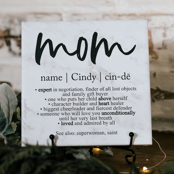 Custom Mother or Mom Definition Quote Art Sign With Stand - Pink Posies ...
