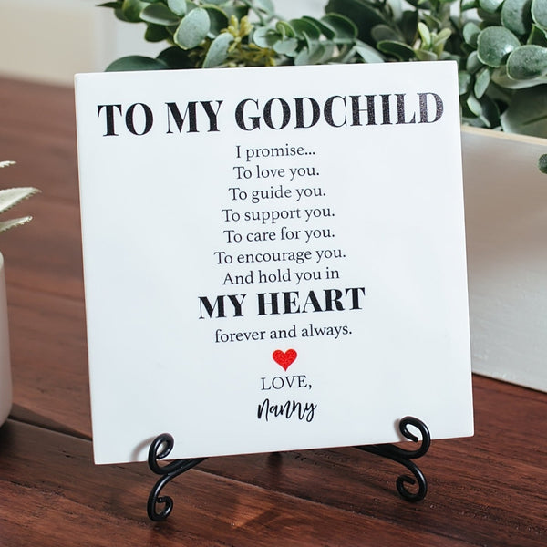Godchild Gift Plaque - Acrylic Block Font Sign Tile - Pink Posies and ...