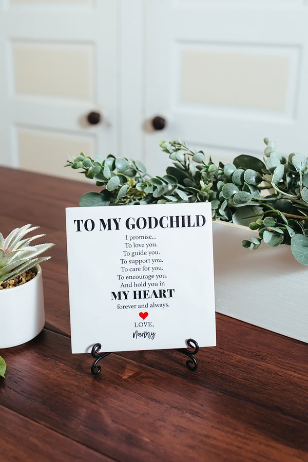 Godchild Gift Plaque - Acrylic Block Font Sign Tile - Pink Posies and ...