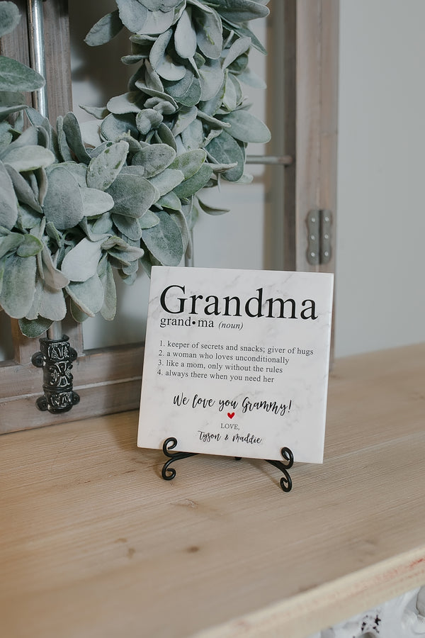 Grandma Definition Plaque - Quote Art Sign With Stand - Pink Posies and ...