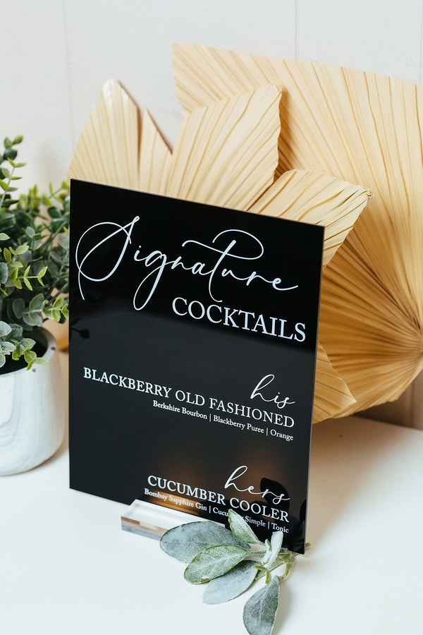 Bar Menu Signature Cocktails Custom Clear Glass Look Acrylic Wedding ...
