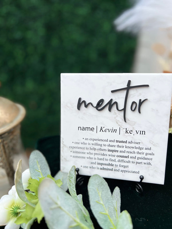 3D Laser Cut Marble Mentor Plaque With Stand, Thank You Mentor Sign, C - Pink Posies and Pearls