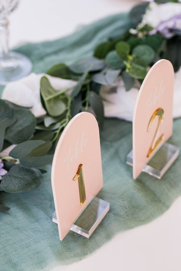 Arch Gold Mirror and Blush Laser Cut Acrylic Wedding Table Numbers - 1/ ...