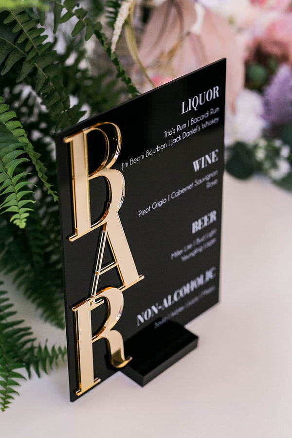 3D Mirror Gold Foil Bar Menu Signature Cocktails Custom Minimalist ...