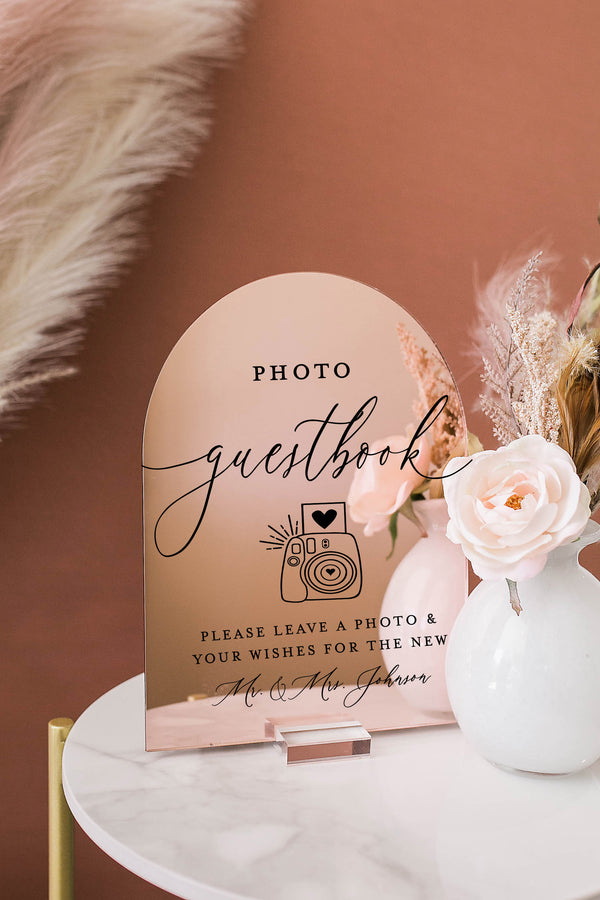 ARCH Mirrored Photo Guestbook E4-PGB1 - Pink Posies and Pearls