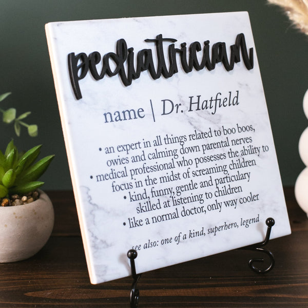 3D Pediatrician Plaque With Stand, Thank You MD Sign, Hospital Staff R - Pink Posies and Pearls