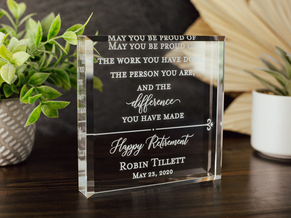 Happy Retirement Award Crystal Glass Plaque, for Employee Recognition ...