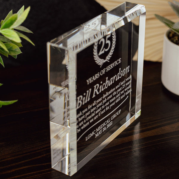 6"x6" Years Of Service Employee Appreciation Crystal Glass Gift Plaque ...