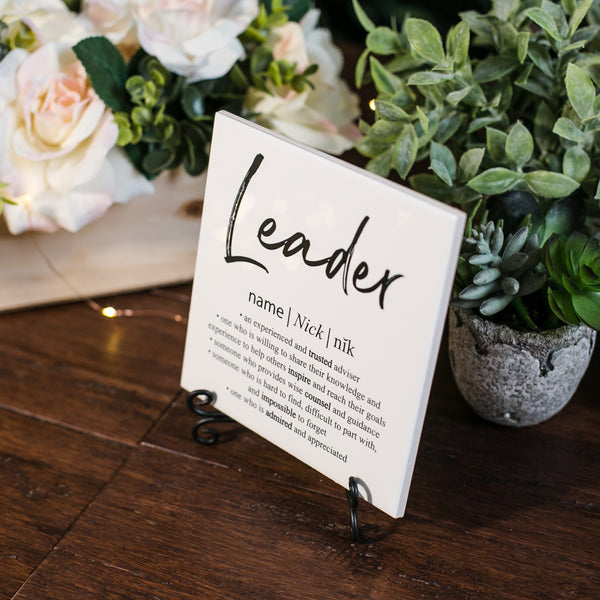 Marble Leader Definition Appreciation Custom Sign With Stand - Pink Posies and Pearls